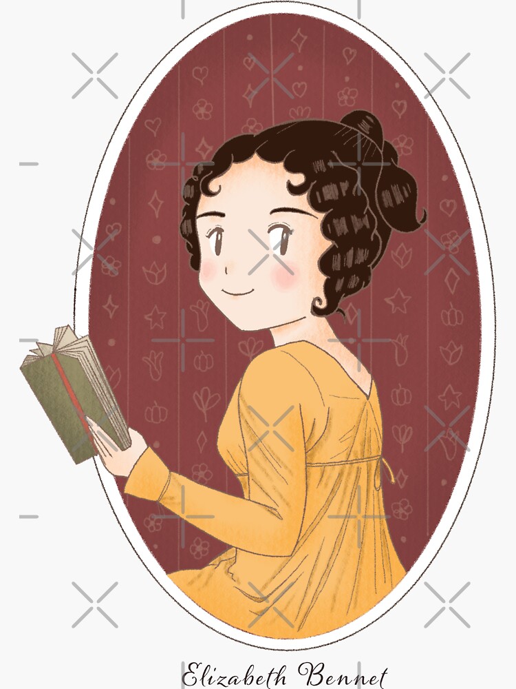 "Cute Elizabeth Bennet Reading Illustration" Sticker for Sale by ...