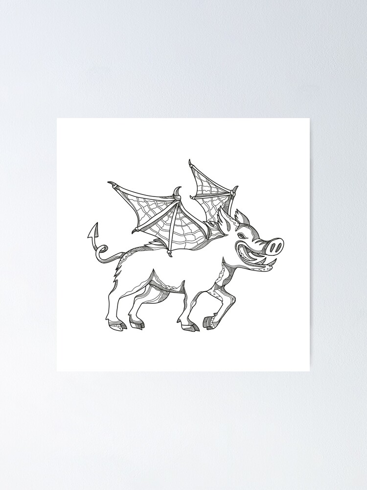 "Winged Wild Boar Doodle Art" Poster by patrimonio | Redbubble