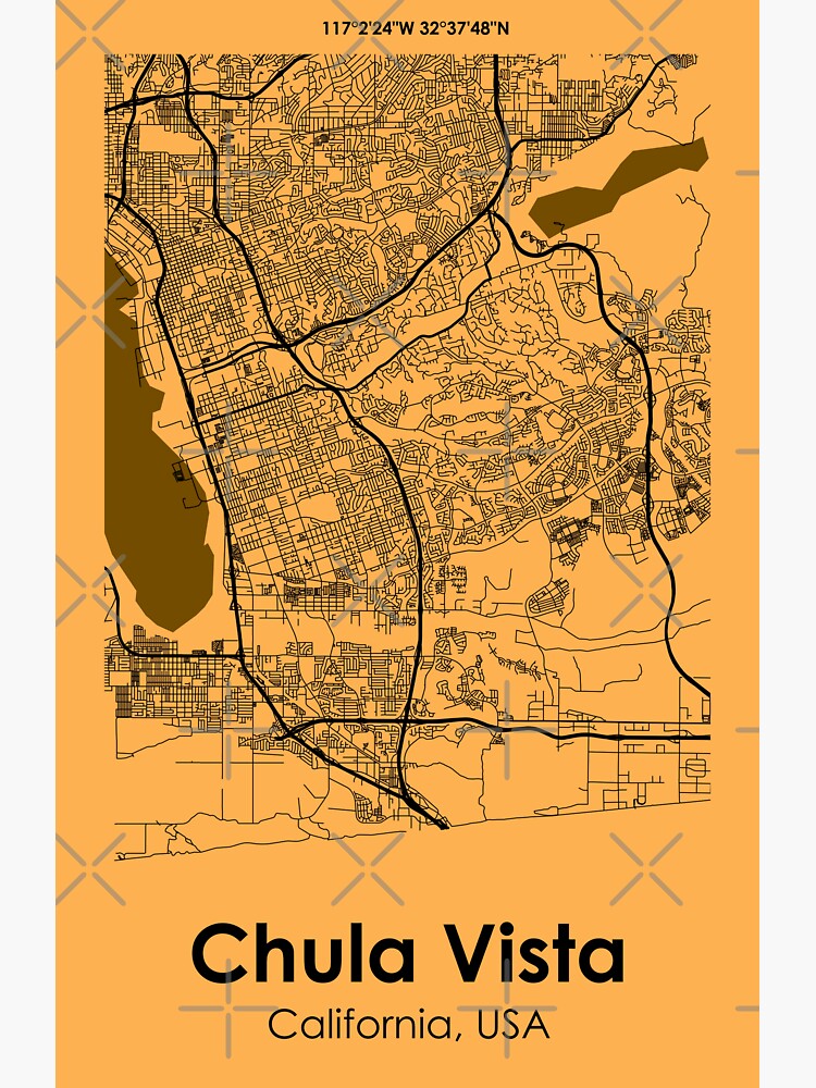 "Chula Vista, California, USA, City Road Map" Sticker for Sale by ...