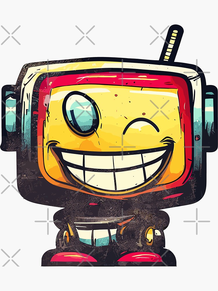 "Cute funny happy robot" Sticker for Sale by TomFrontierArt | Redbubble