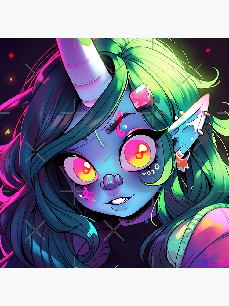 "Cute Goofy Unicorn Horn Demon Anime Girl" Sticker for Sale by ...
