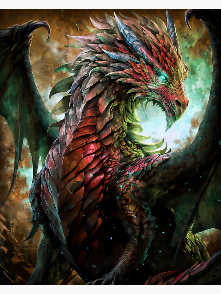 "Red and Green Dragon" Sticker for Sale by Dawn van Doorn | Redbubble