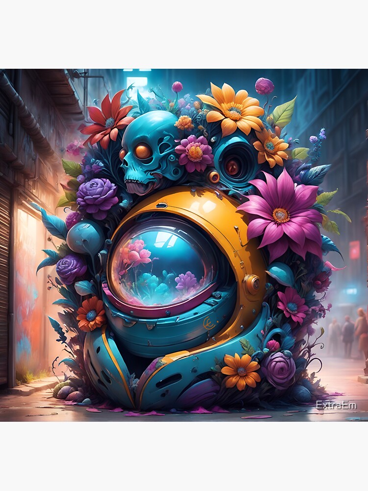 "Floral Neon Spaceman." Sticker for Sale by ExtraEm | Redbubble