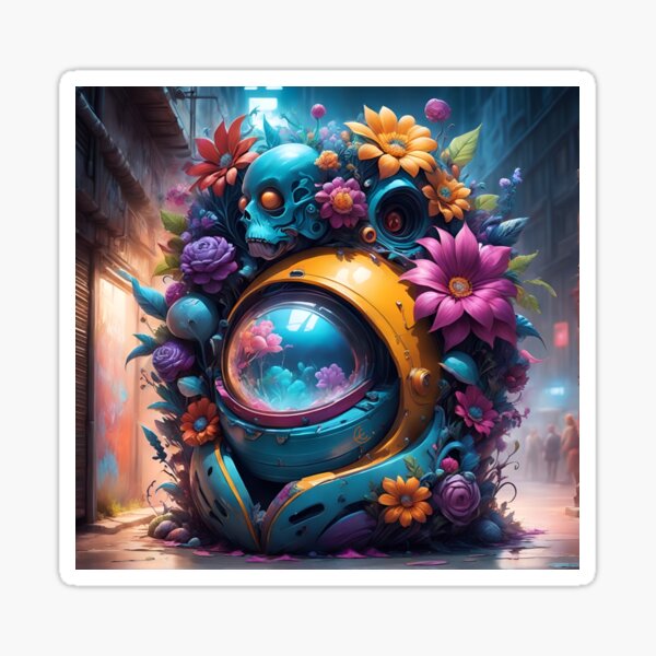 "Floral Neon Spaceman." Sticker for Sale by ExtraEm | Redbubble