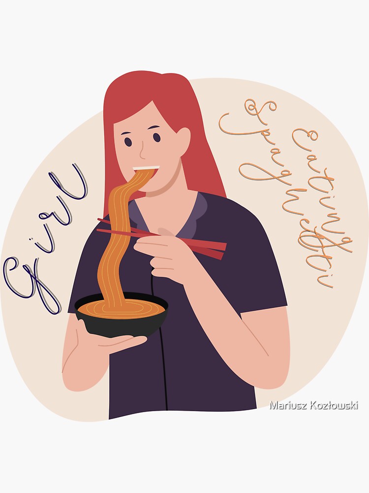 "Girl Eating Spaghetti" Sticker for Sale by Mariusz Kozłowski | Redbubble