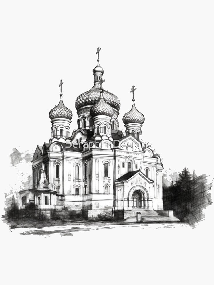 "Orthodox-Christian Church Sketch - Pencil Art - Illustration" Sticker ...