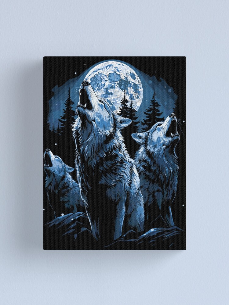 "Three Wolves Howling At The Full Moon" Canvas Print for Sale by ...