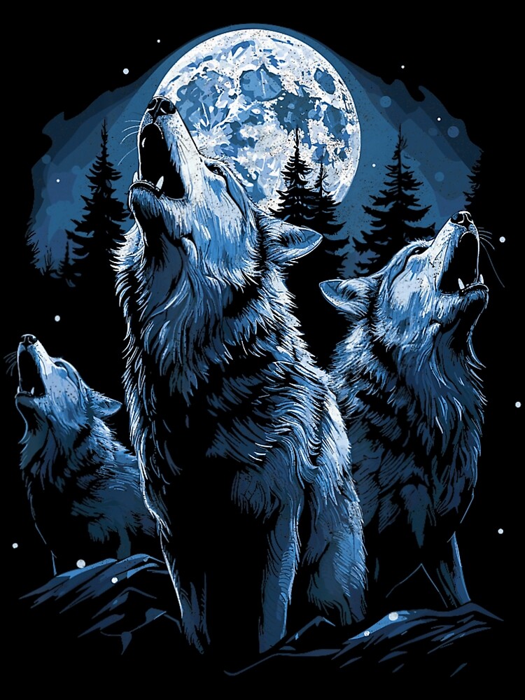 "Three Wolves Howling At The Full Moon" Canvas Print for Sale by ...