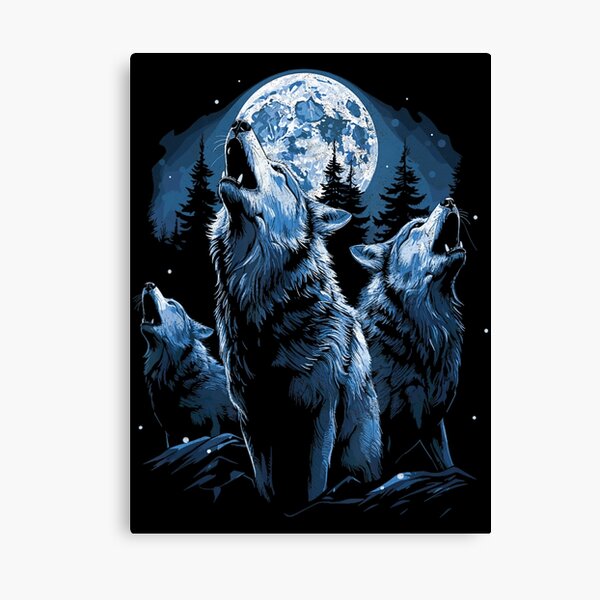 "Three Wolves Howling At The Full Moon" Canvas Print for Sale by ...