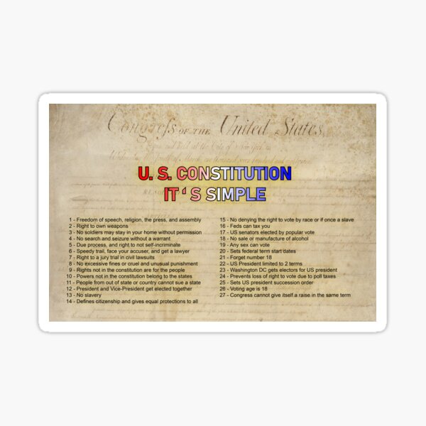"US Constitution It's Simple" Sticker for Sale by ZepoPublishing ...