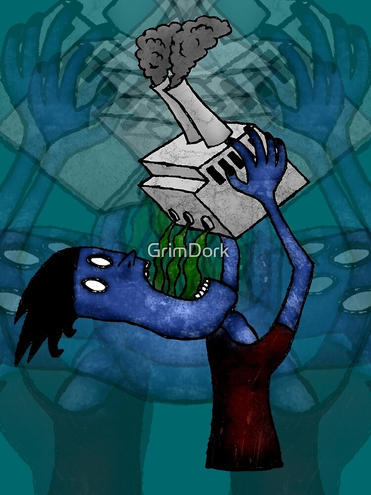 "Man Drinking Factory Sludge" Poster by GrimDork | Redbubble