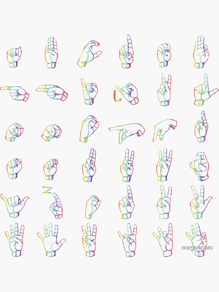 "Rainbow American Sign Language Alphabet ASL " Sticker for Sale by ...