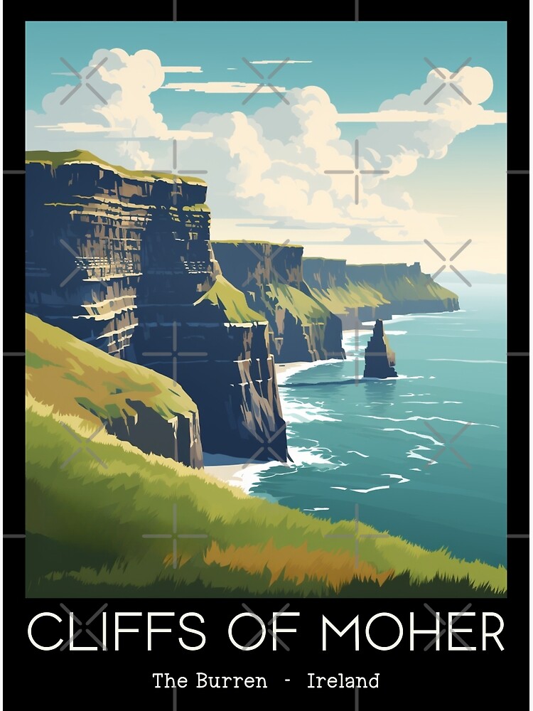 "A Vintage Travel Illustration of the Cliffs of Moher - The Burren ...