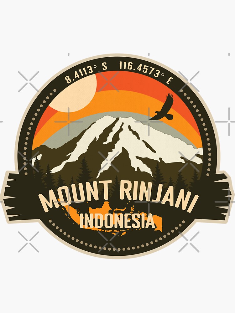 "Mount Rinjani Volcano Indonesia Volcanic Eruption Retro Vintage Badge" Sticker for Sale by ...