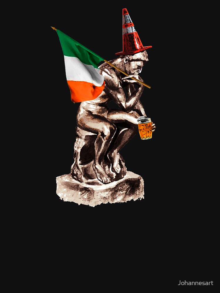 "Irish Drinker Funny Rodin The Thinker drinking St Patrick's Day t ...