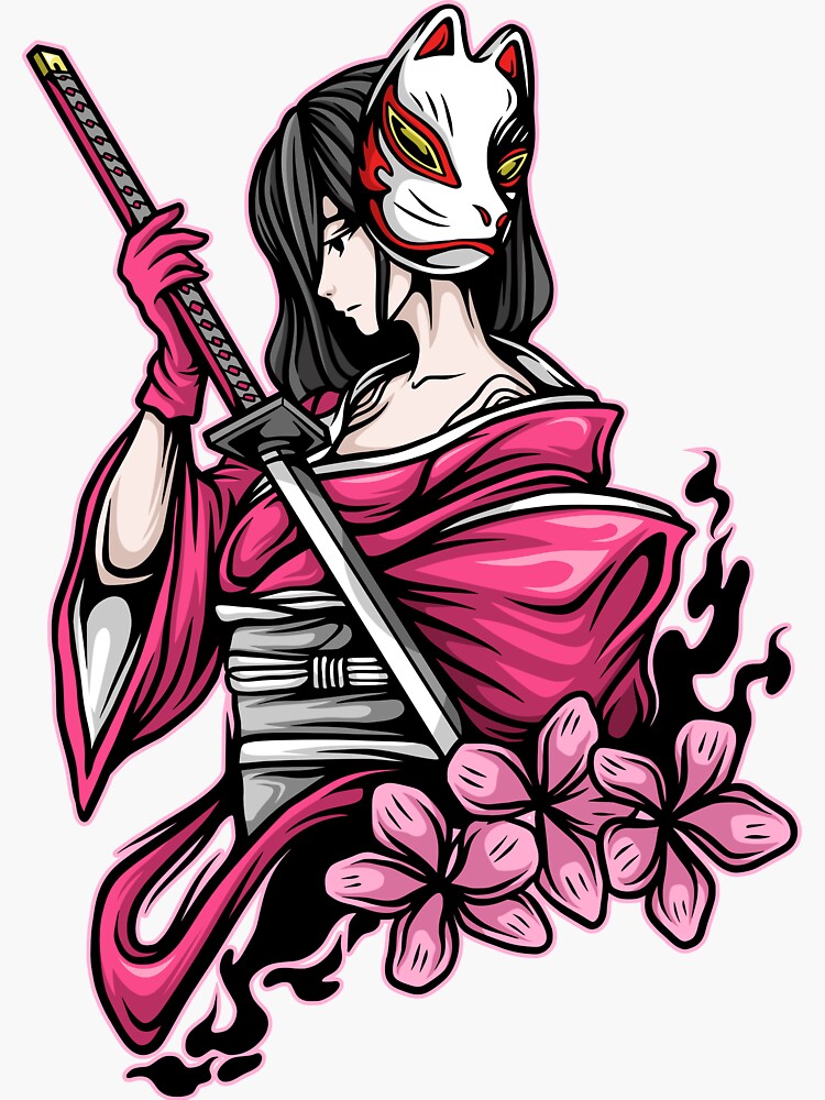 "Samurai girl in kimono, japanese samurai, samurai girl" Sticker for ...