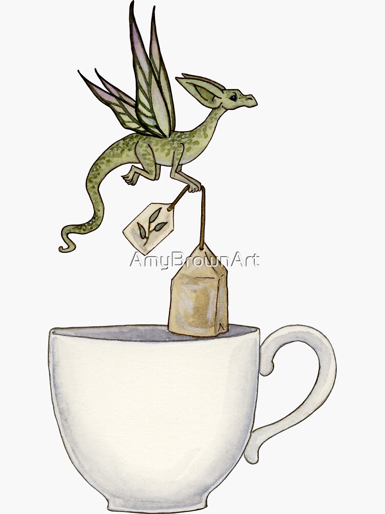 "Tea Dragon" Sticker for Sale by AmyBrownArt | Redbubble