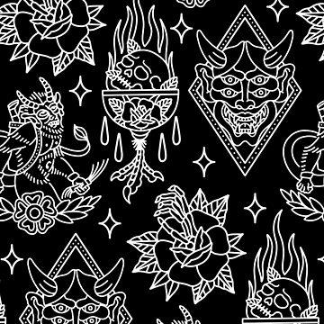 "Black and White Traditional Tattoo Flash Pattern" Poster for Sale by ...