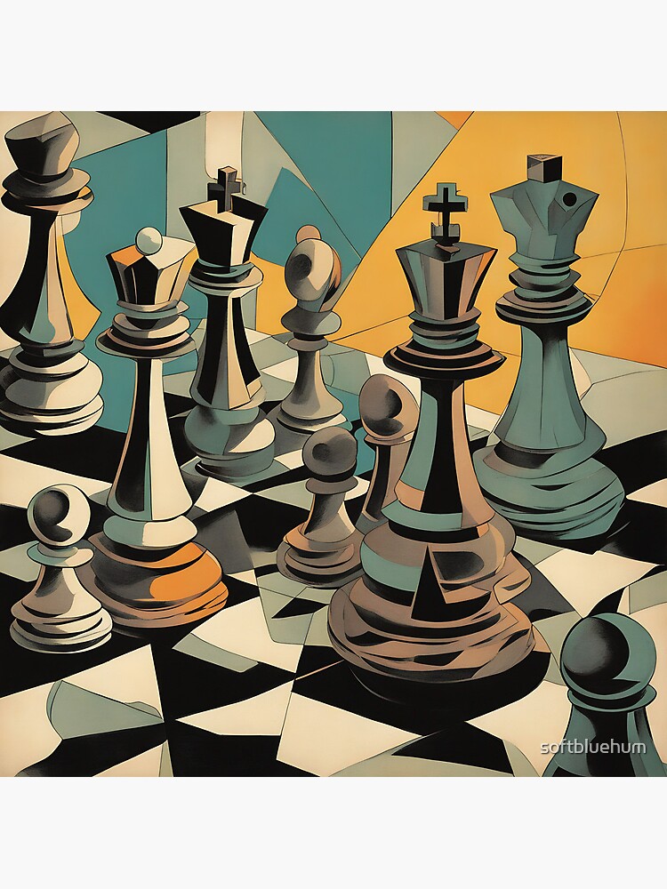 "Chess Pieces & Chessboard - Artsy Cubism Surreal" Poster for Sale by ...