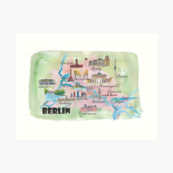 "Berlin Favorite Map with touristic top ten highlights" Art Print for ...
