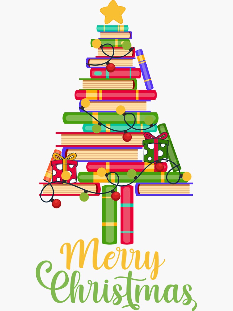 "Merry Christmas Book Tree Gift Librarian Teacher Book Lover " Sticker ...