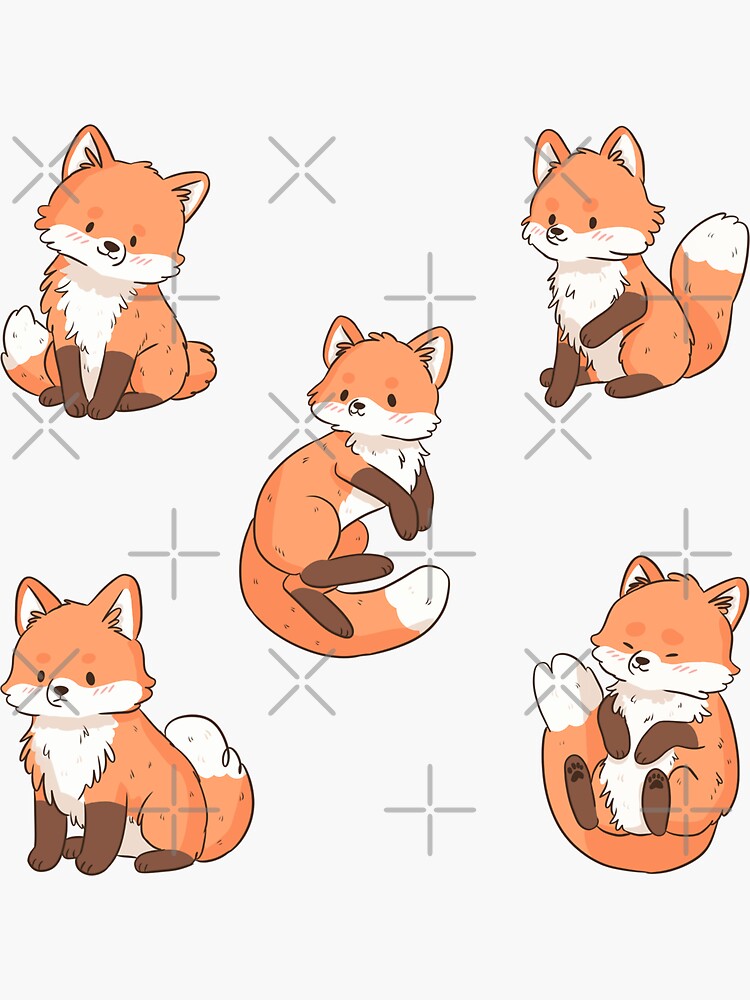 "Cute cartoon foxes pack" Sticker for Sale by Yaragold | Redbubble