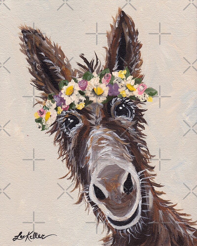 "Cute Donkey with Flower Crown Art" by leekellerart | Redbubble