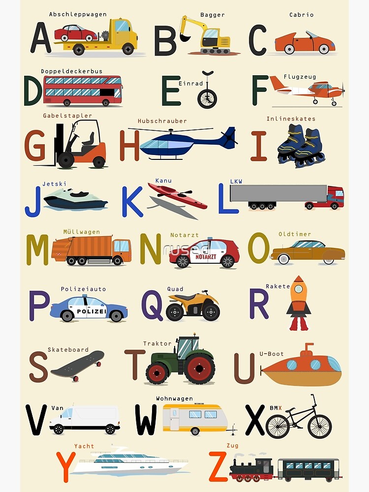 "Car Alphabet Vehicles ABC" Poster by rused | Redbubble