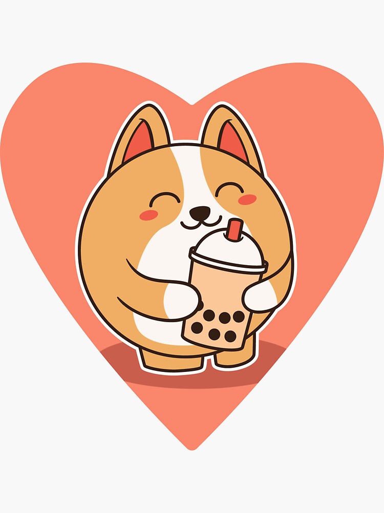 "Corgi with Bubble Tea" Sticker for Sale by OlaRosa | Redbubble