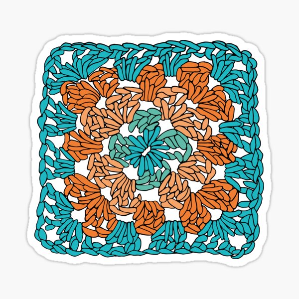 "Granny square (turq and orange)" Sticker for Sale by dorisandfred ...