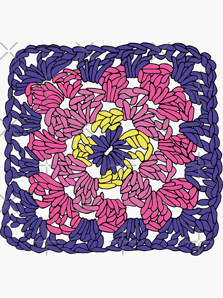 "Granny square (pink and violet)" Sticker for Sale by dorisandfred ...