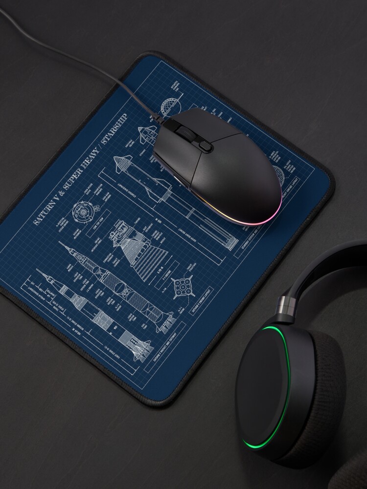"Saturn V and Super Heavy / Starship (Navy Blueprint)" Mouse Pad for ...