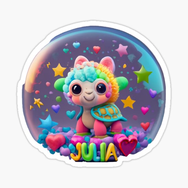 "JULIA"name wJULIA"name written around 3d multi colours cute turtle ...
