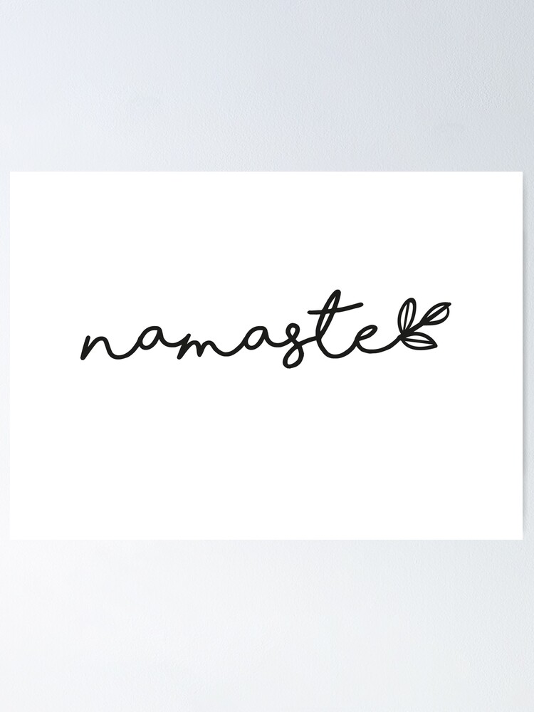 "Namaste floral simple black and white cursive handwittren text New Age ...