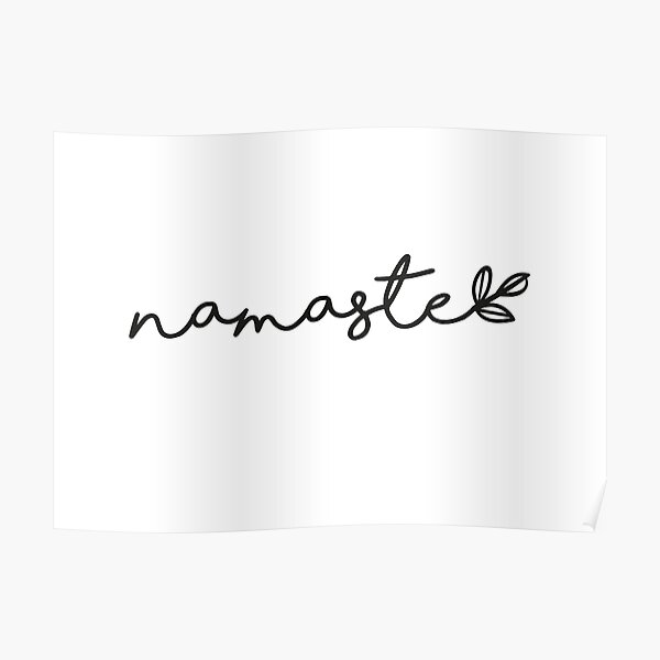 "Namaste floral simple black and white cursive handwittren text New Age ...