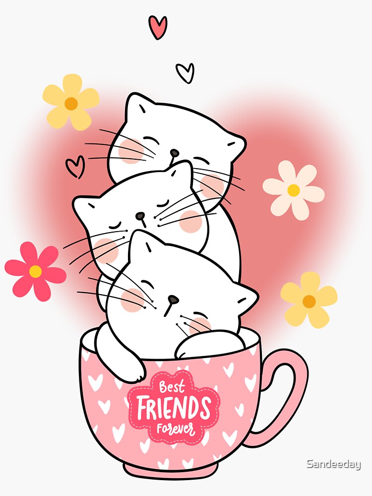 "Lovely Cat Best Friends Forever" Sticker for Sale by Sandeeday | Redbubble