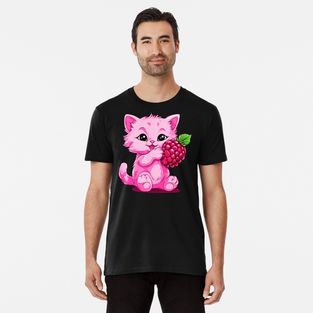 "raspberry cat, pink cat, cartoon pink kitten" Sticker for Sale by ...