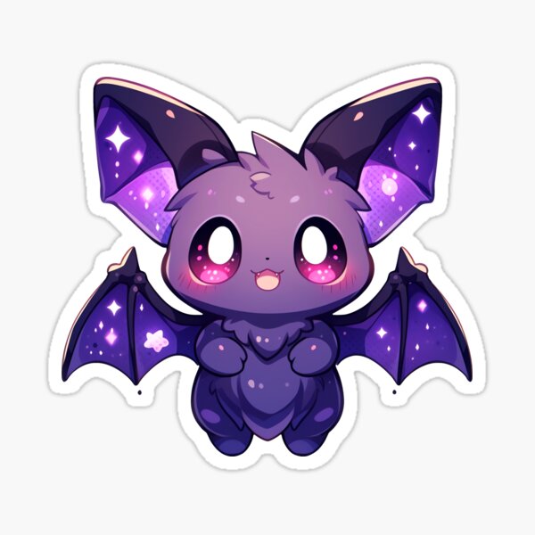 "Cute Kawaii Halloween Happy Vampire Bat in Purple and Pink" Sticker ...