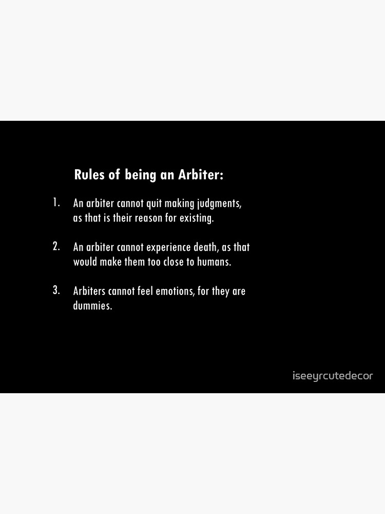 "Death Parade - Rules of being an Arbiter design black" Photographic ...