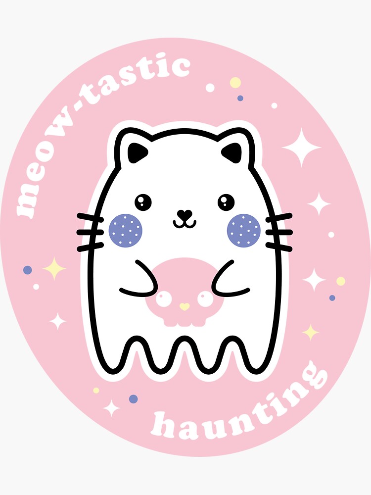 "Cute Kawaii Ghost Cat - MEOW - tastic Haunting!" Sticker for Sale by ...