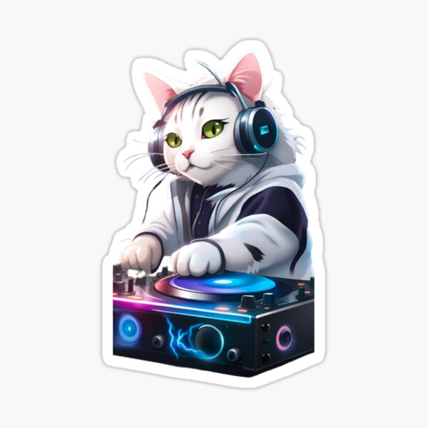 "White dj cat." Sticker for Sale by KorArtStudio | Redbubble