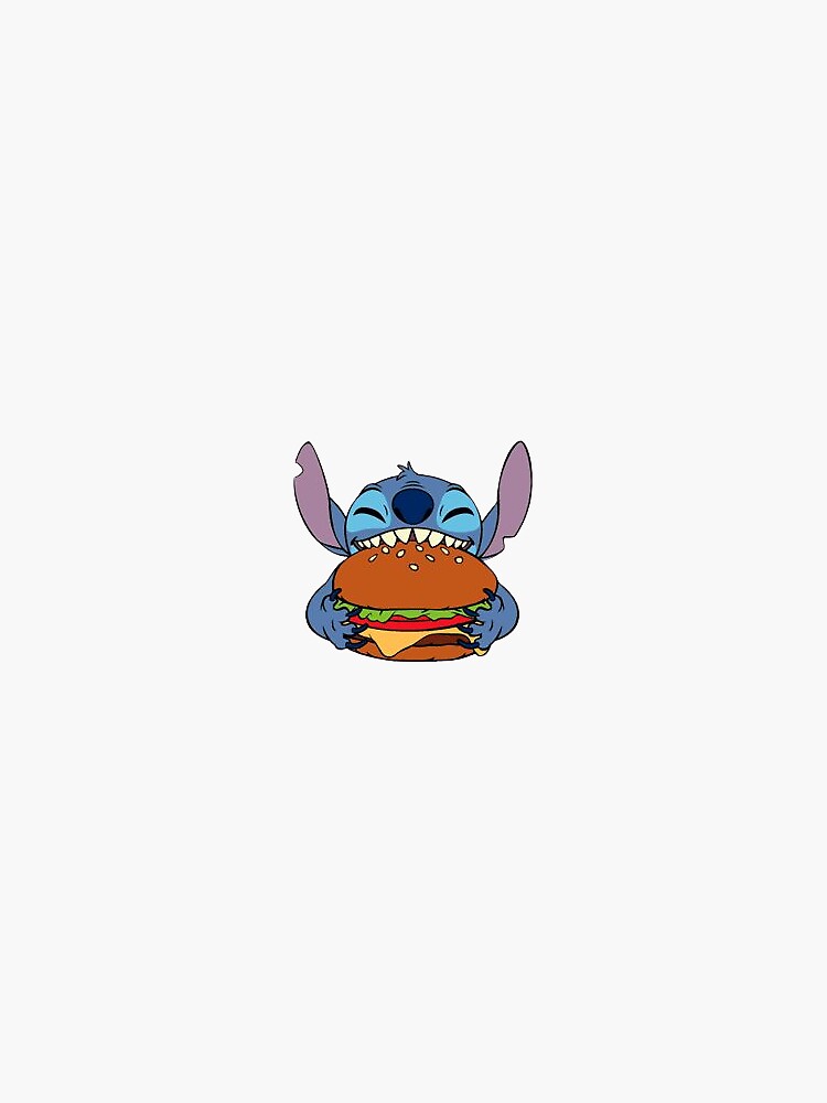 "Stitch eating a burger" Sticker for Sale by CraftyLifeA | Redbubble
