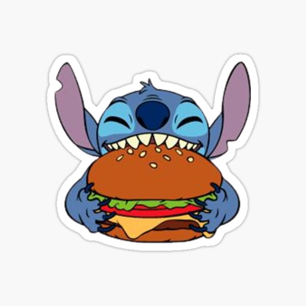 "Stitch eating a burger" Sticker for Sale by CraftyLifeA | Redbubble