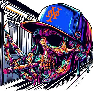 "Graffiti Alien Skull in Mets Hat" Sticker for Sale by obviouslogic ...