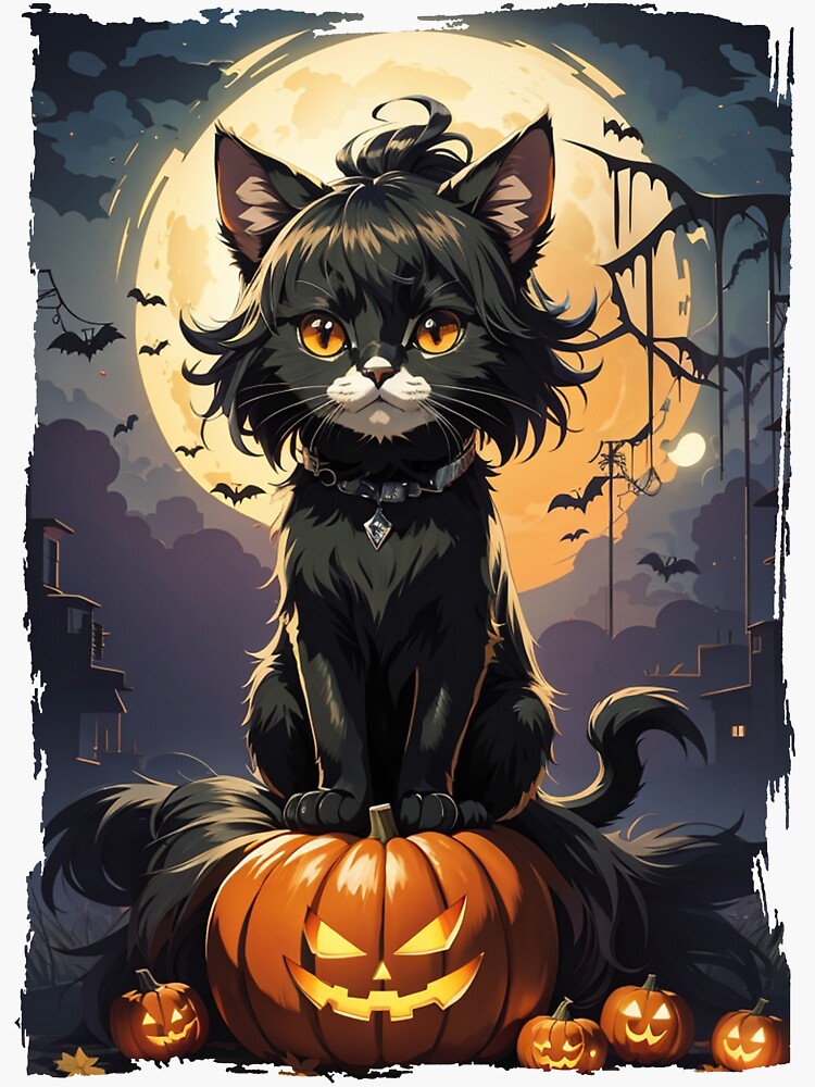 "Black Cat Witch on Halloween" Sticker for Sale by Malila-shop | Redbubble
