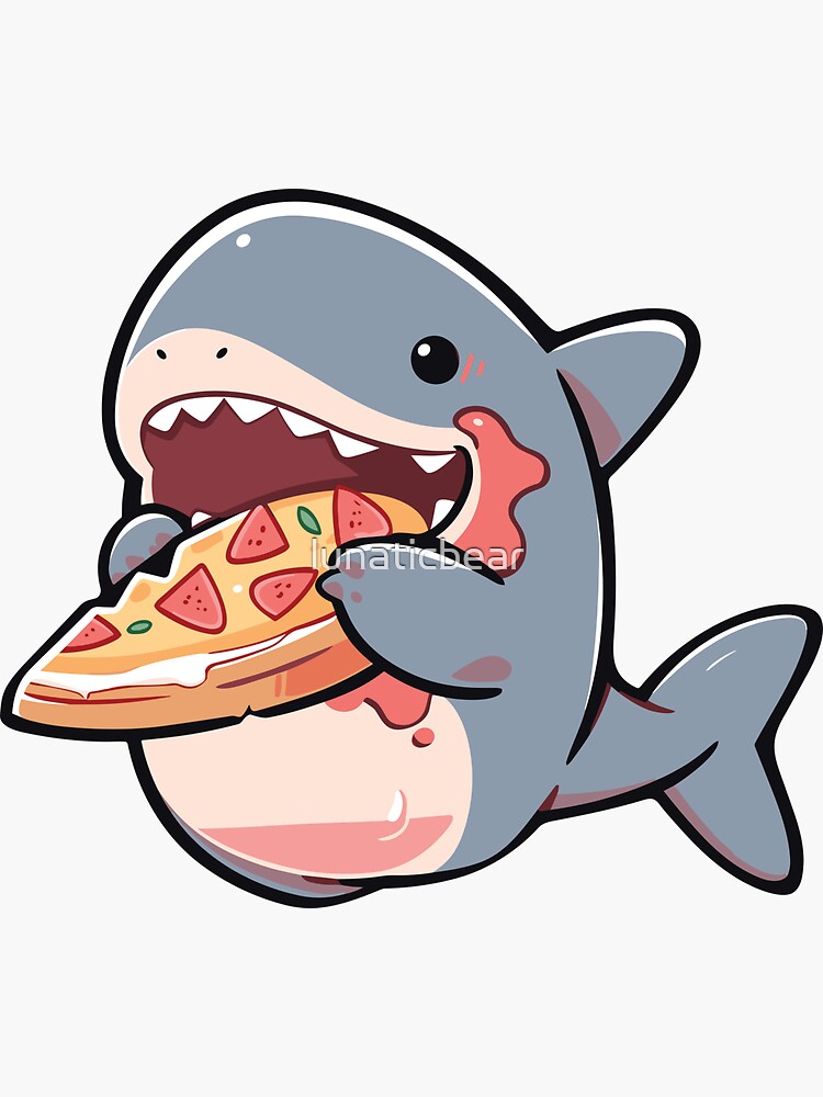 "Cute Shark Eating Meat lovers Pizza Comic" Sticker for Sale by ...