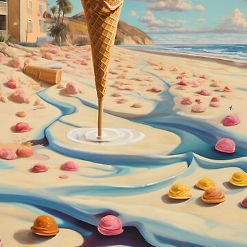 "Ice cream beach surrealist painting" Sticker for Sale by druidwolfart ...