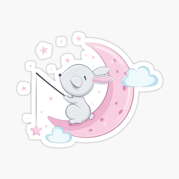 "Moon Bunny " Sticker for Sale by Eolithic | Redbubble