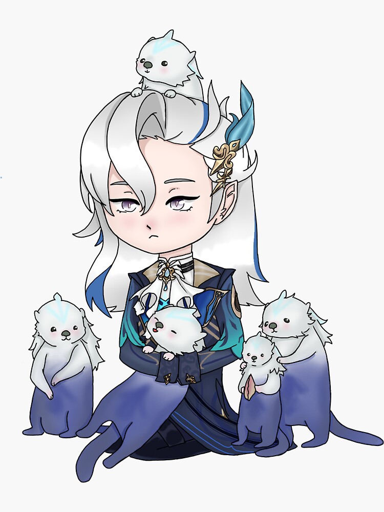 "Neuvillette and the otters" Sticker by Lysynn | Redbubble