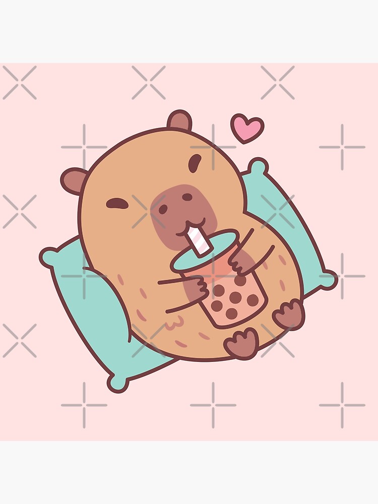 "Cute Capybara Chilling And Drinking Bubble Tea" Art Board Print for ...